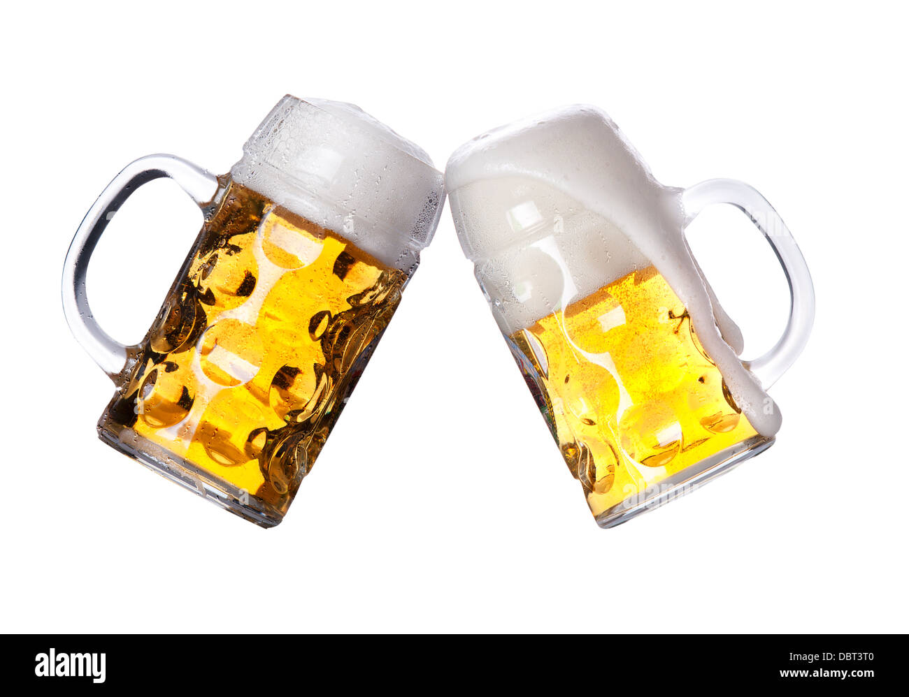 two beers making a toast on white backgroound Stock Photo - Alamy