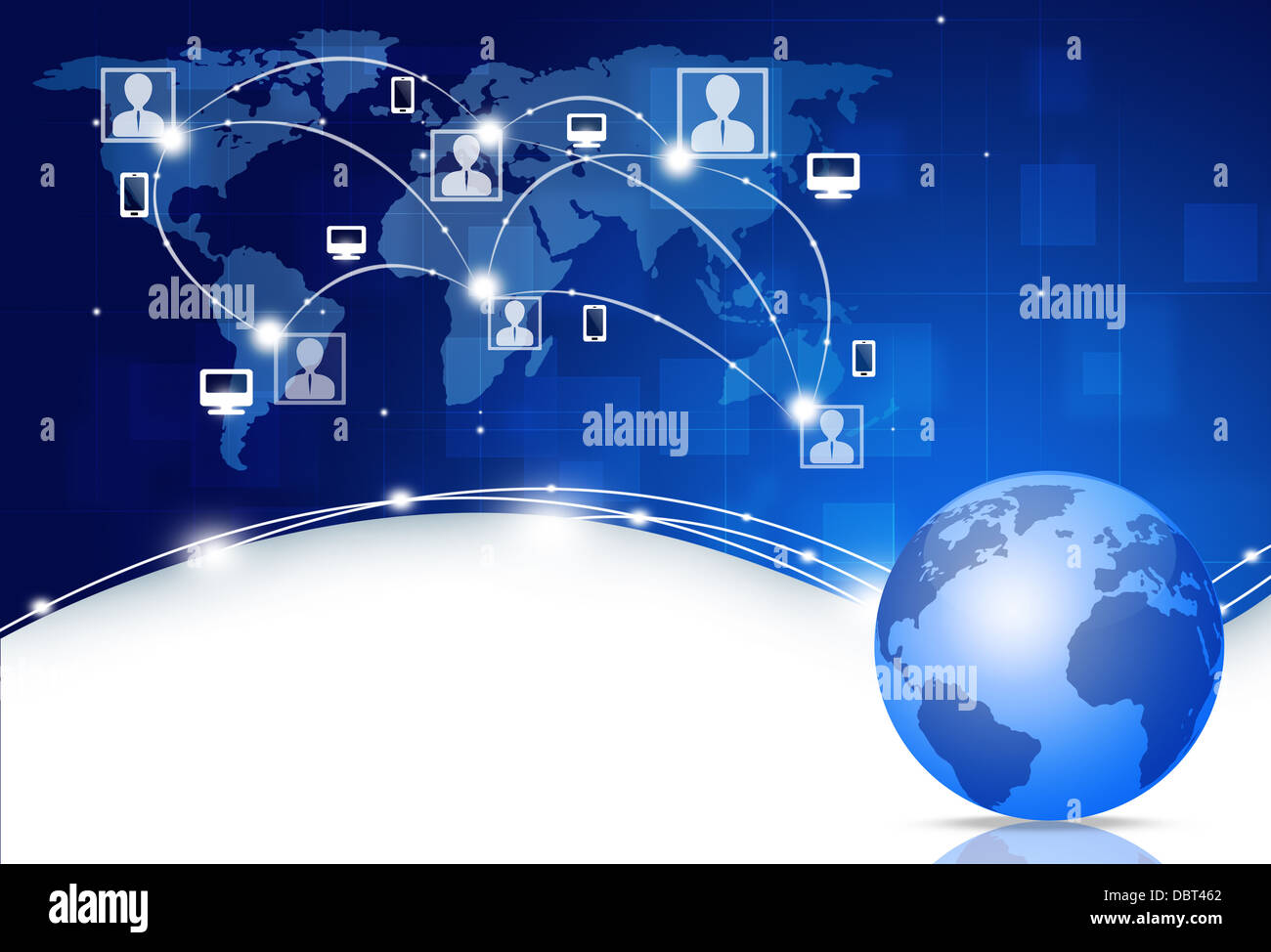 digital cell phone computer global connections blue background Stock ...