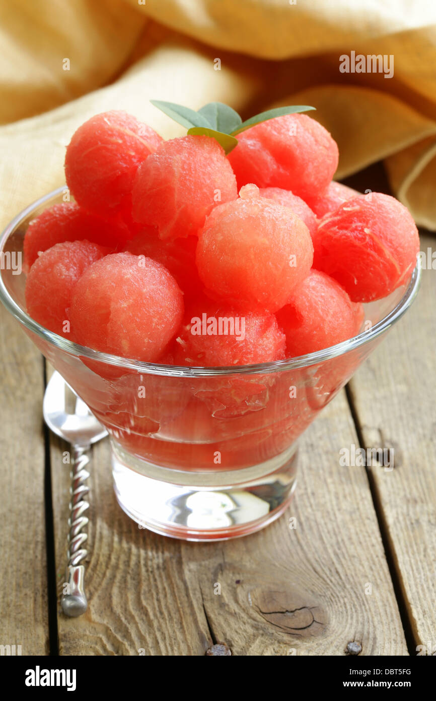 fruit salad of watermelon in a glass sundae dish Stock Photo - Alamy