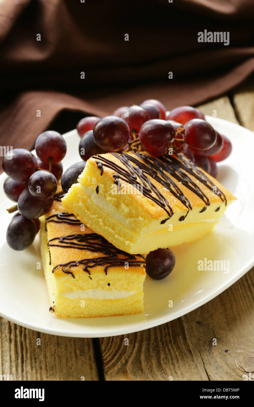 cream biscuits with grape and chocolate Stock Photo - Alamy