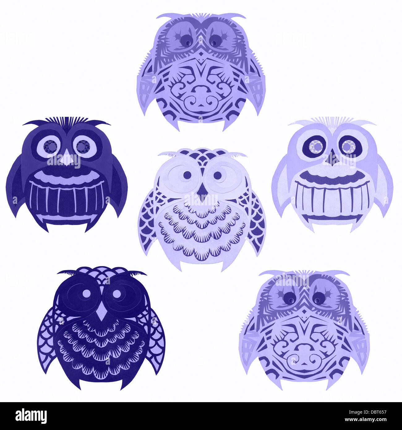 Set of blue owls Stock Photo - Alamy