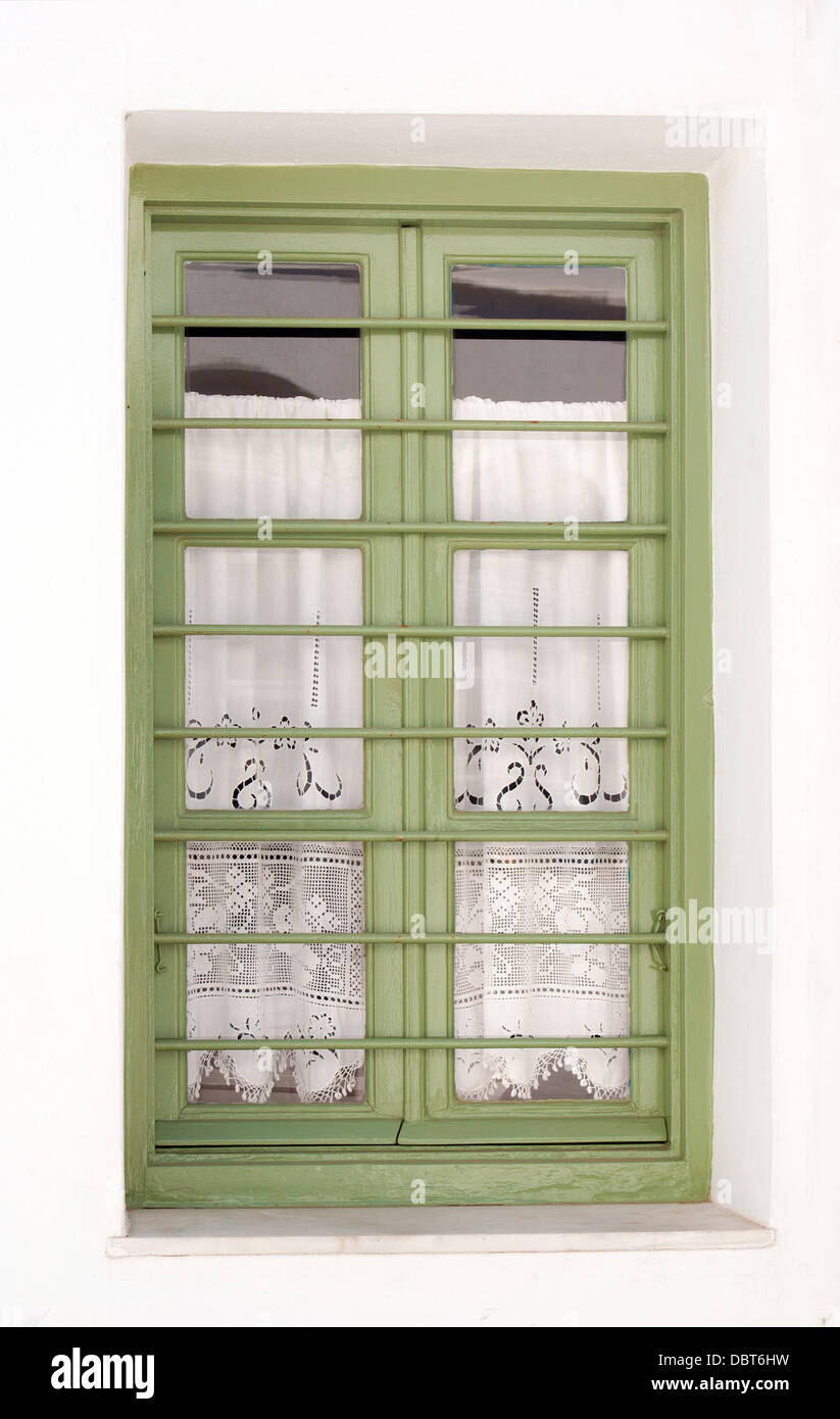 Traditional Greek window on Mykonos island, Greece Stock Photo - Alamy