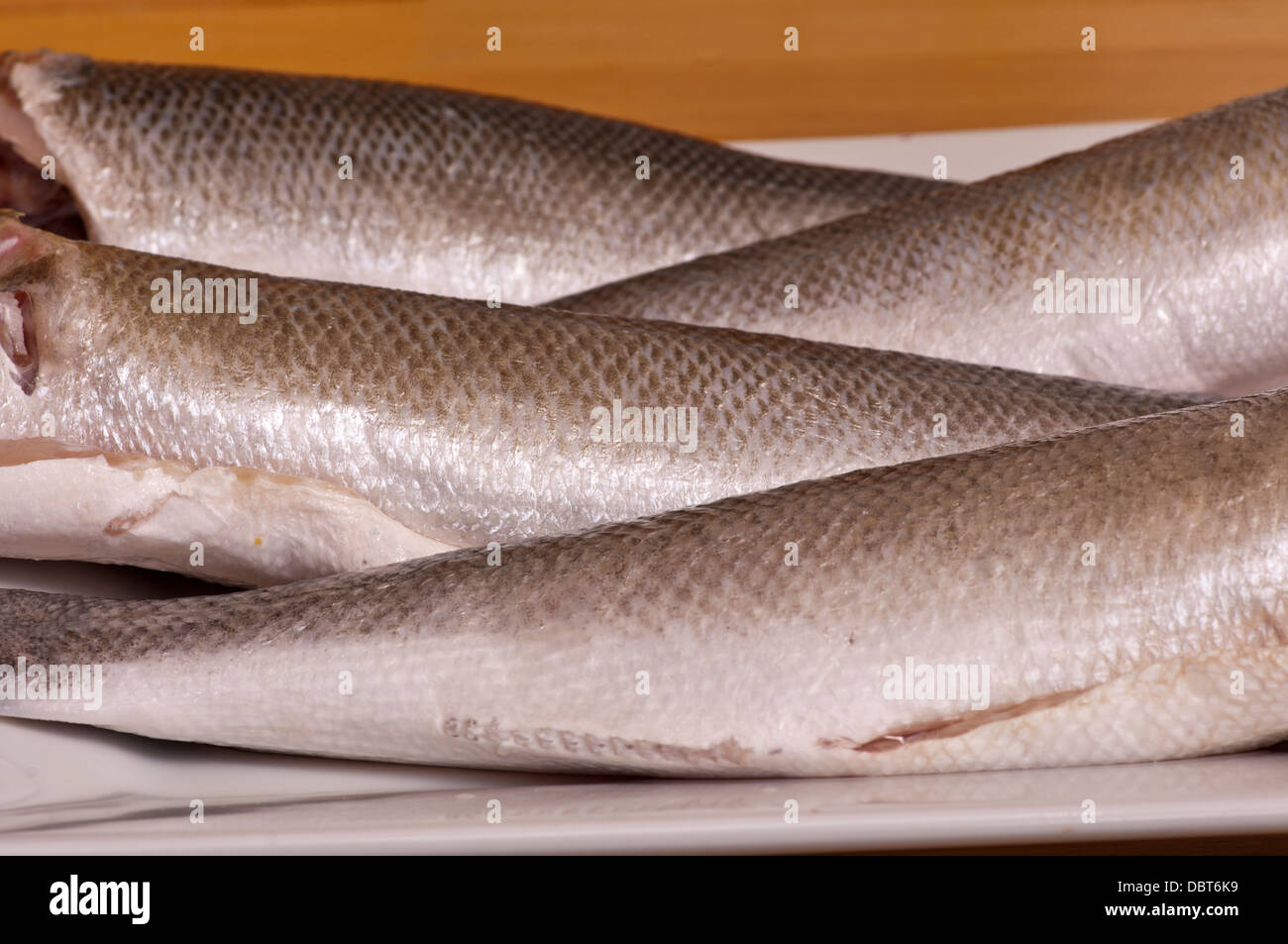 Fresh Sea Bass Filleted Fish ( Shallow Depth Of Field. Focus On 2nd ...