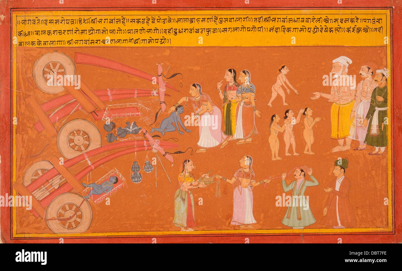 Krishna Breaks the Cart, Folio from a Bhagavata Purana (Ancient Stories ...