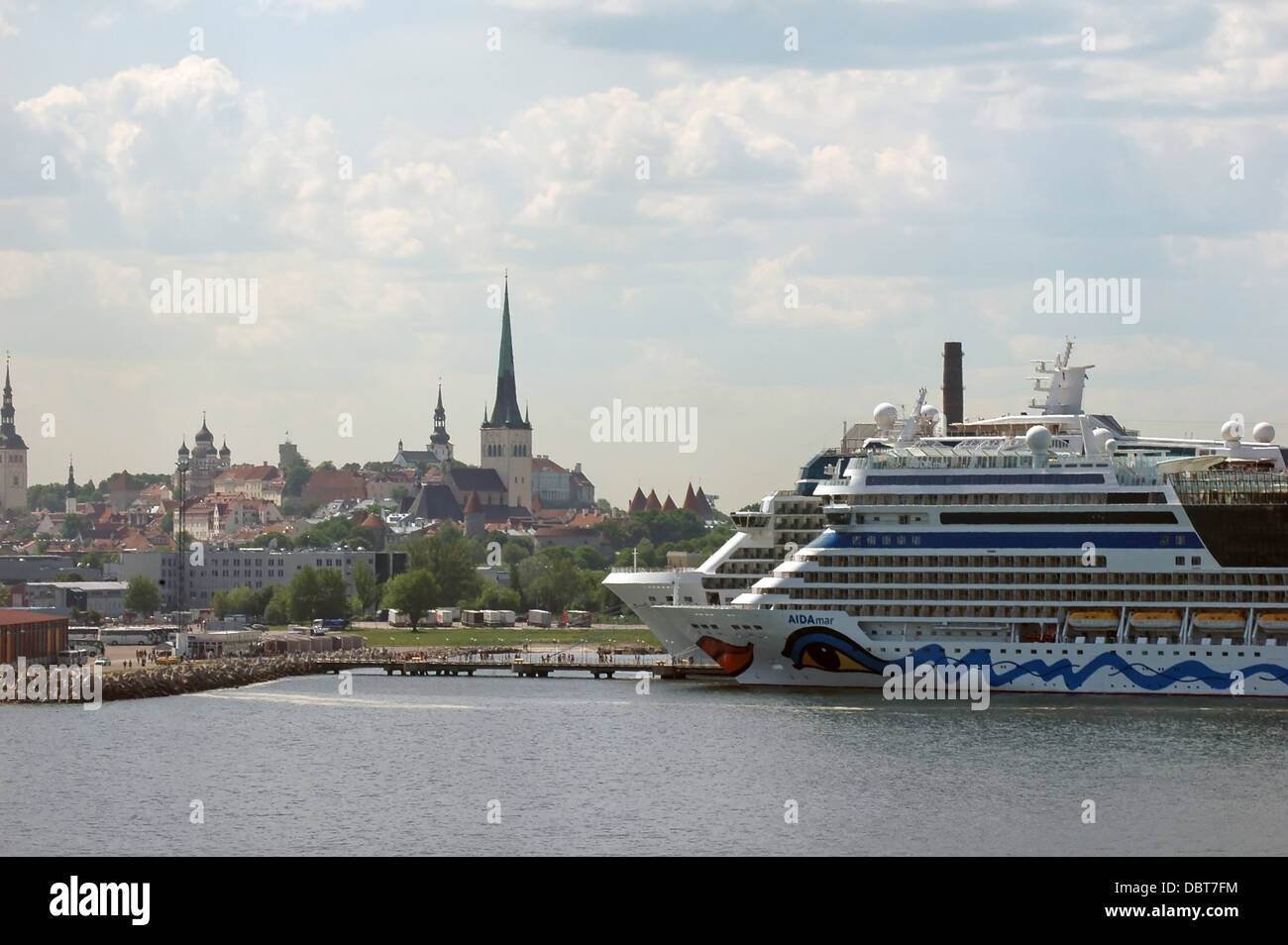 cruise ship in harbor and view to Old City. Tallinn, Estonia Stock ...