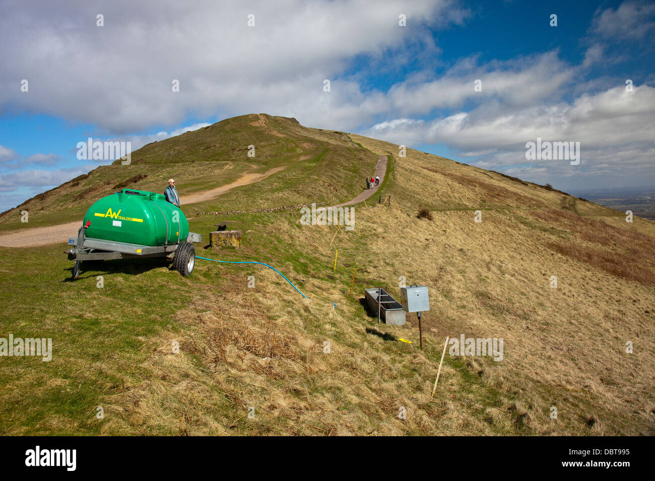 A mobile water tank and drinker for grazing sheep on the slopes of ...