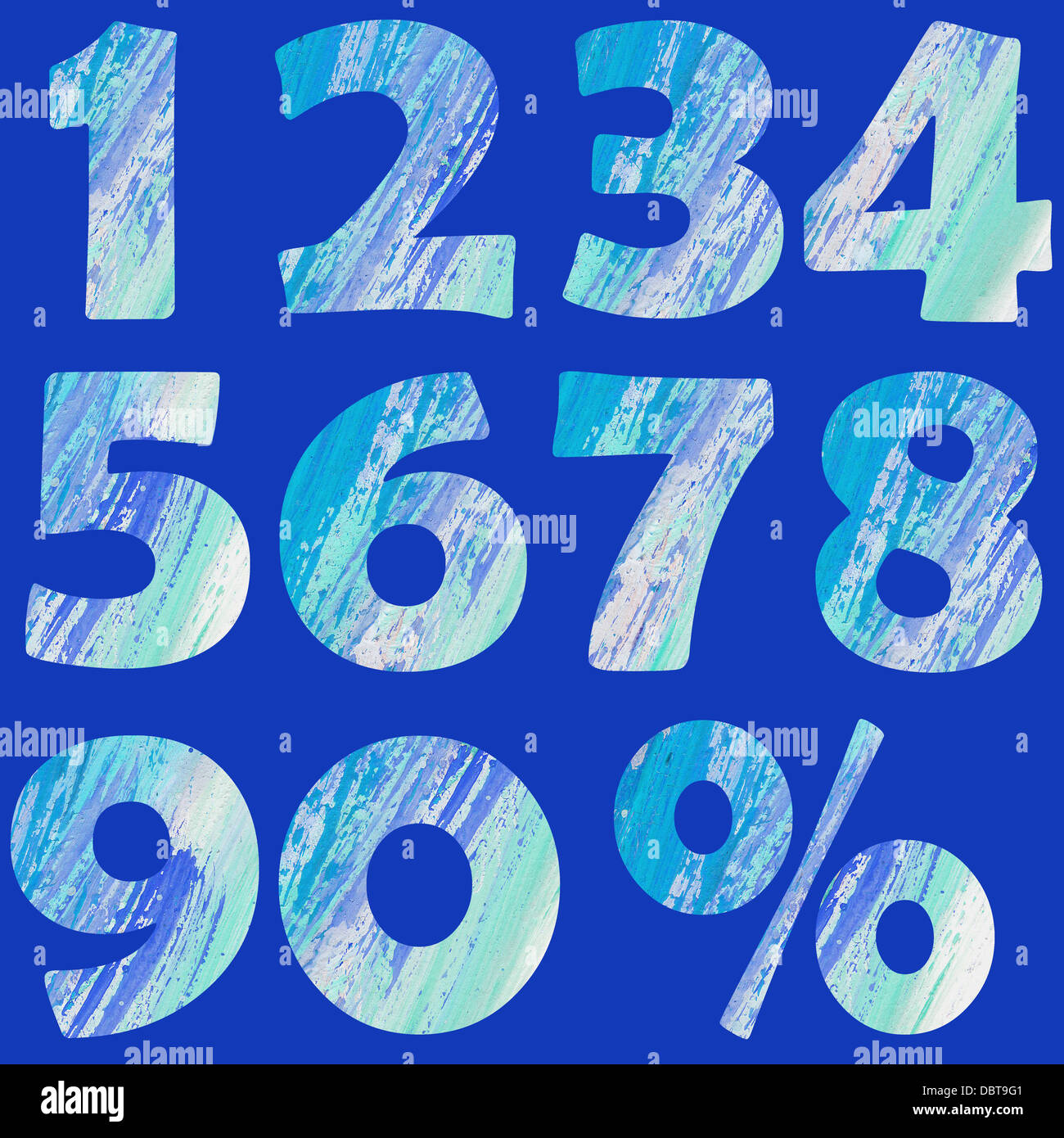 Handwritten blue watercolor alphabet with numbers and symbols Stock ...