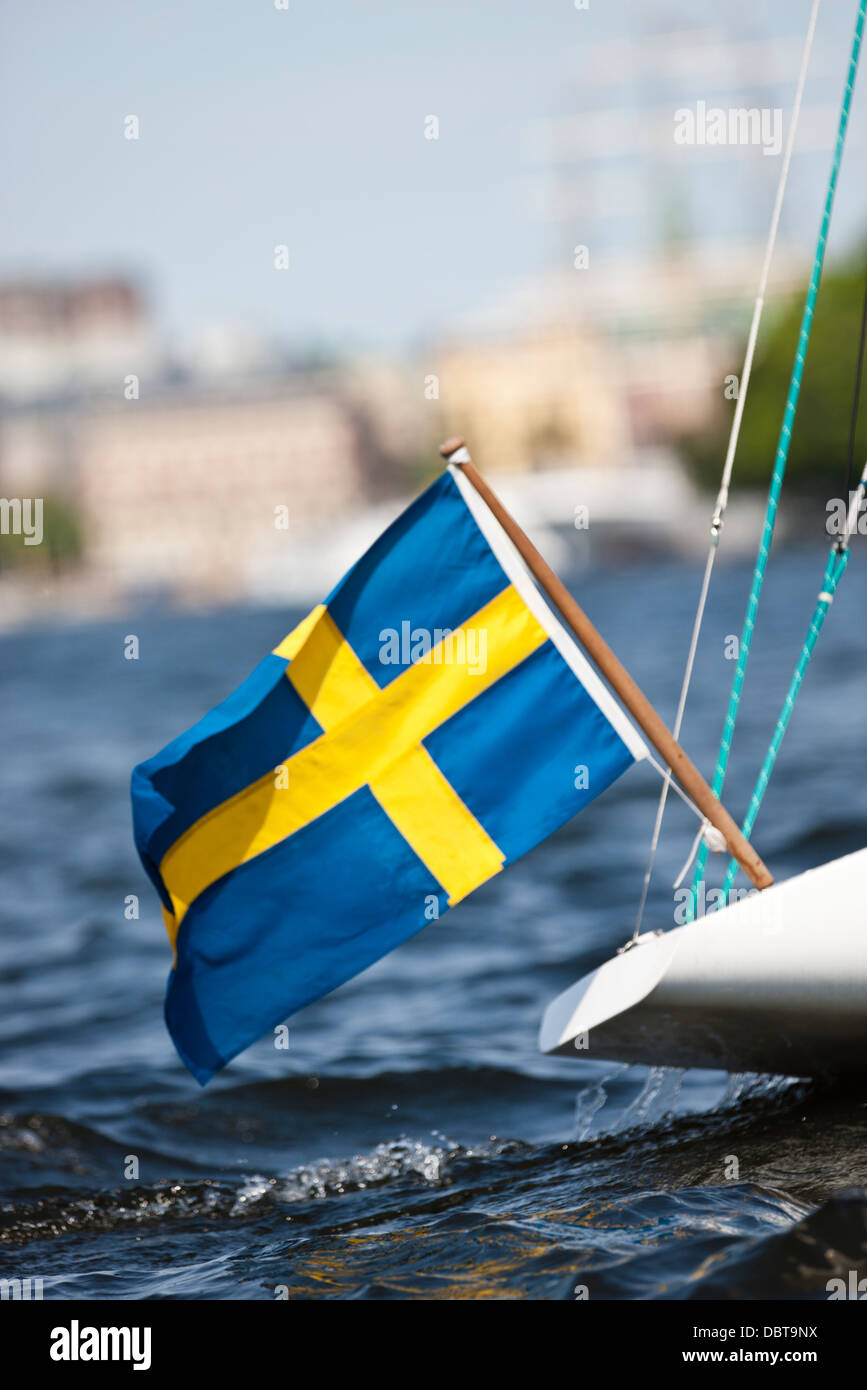 Malaren lake, Close-up of sweden flag in sailing boat Stock Photo - Alamy