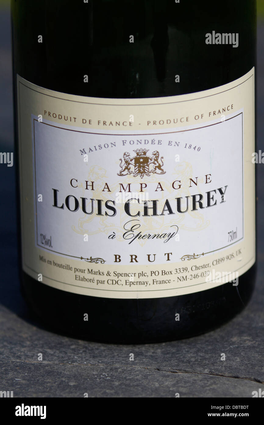 Wine bottle, Champagne Label Stock Photo - Alamy