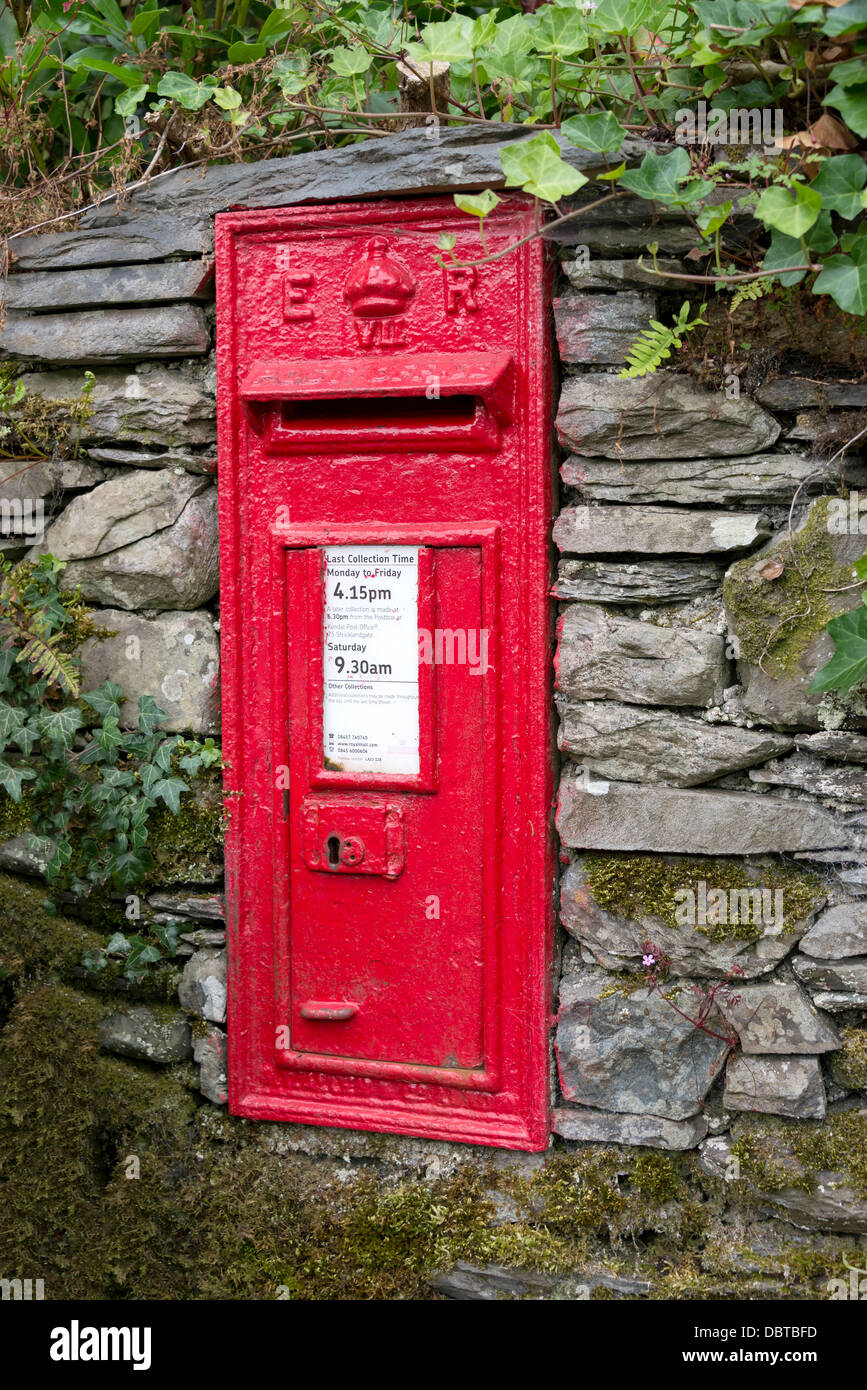An Edwardian post box in a lakeland wall. Cumbria North West England ...