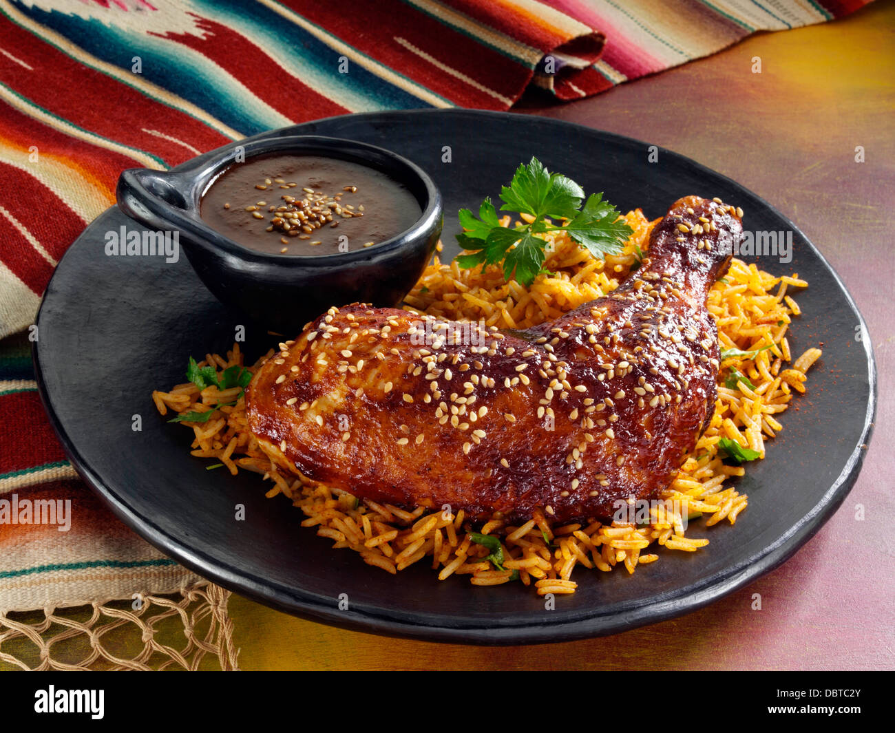 Lacquered chicken and red rice Stock Photo - Alamy