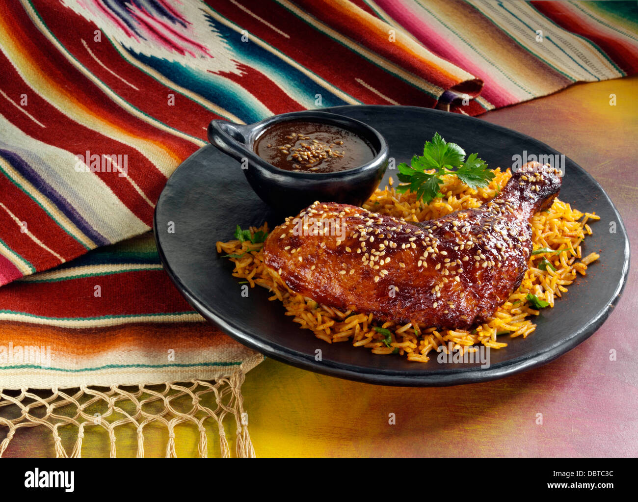 Lacquered chicken and red rice Stock Photo - Alamy