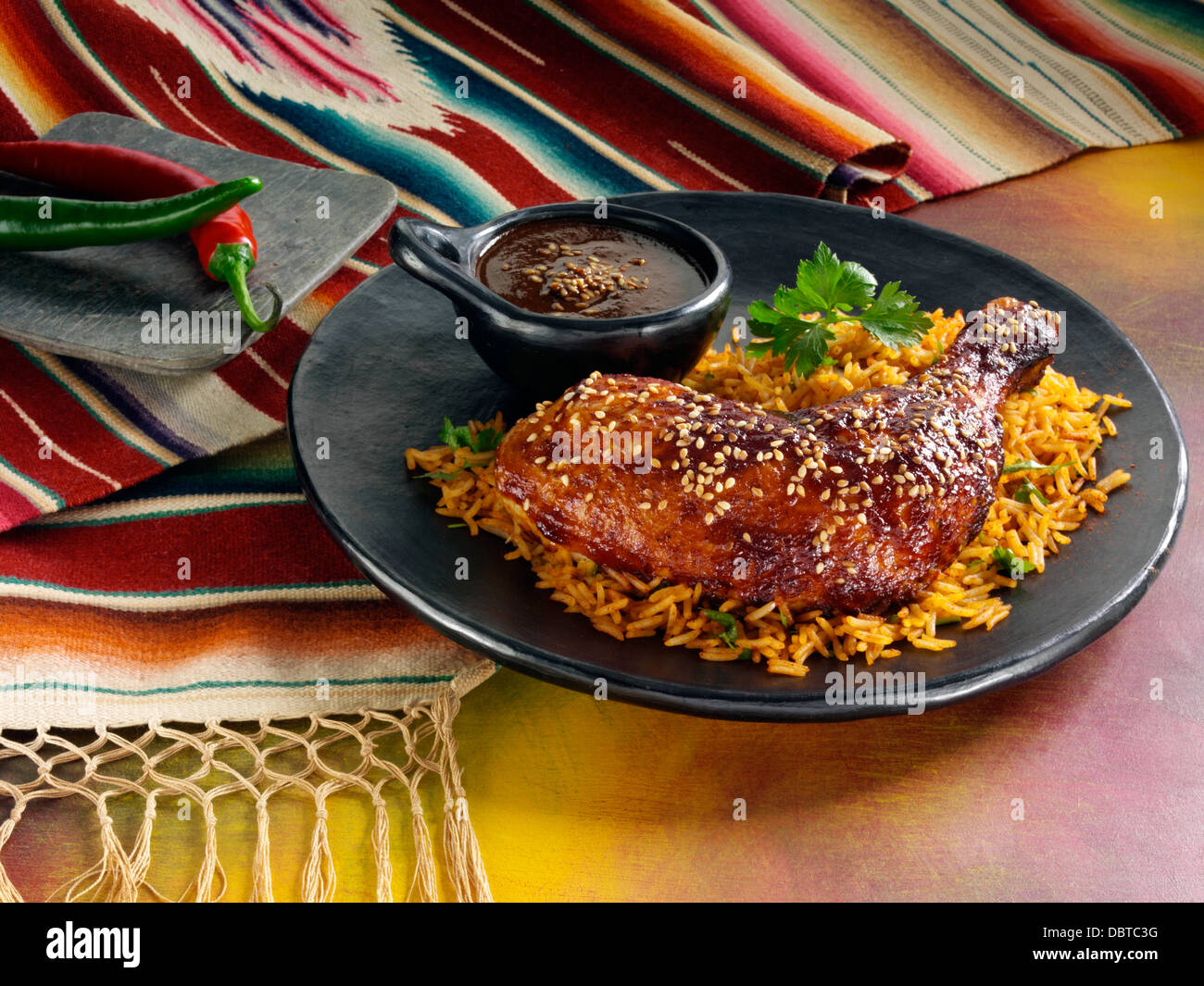 Lacquered chicken and red rice Stock Photo - Alamy