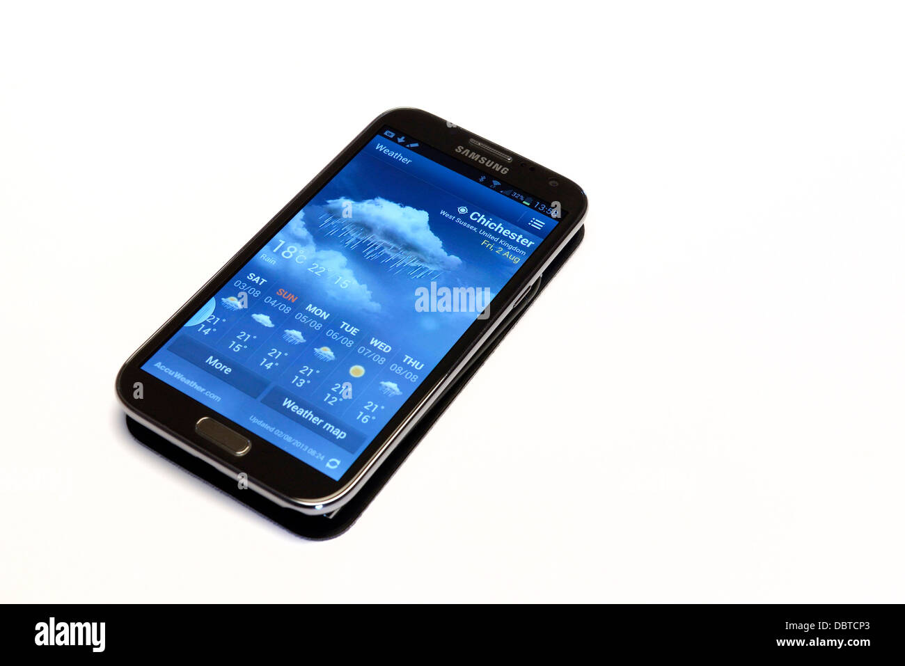 A phablet mobile phone tablet device being used to check the weather ...