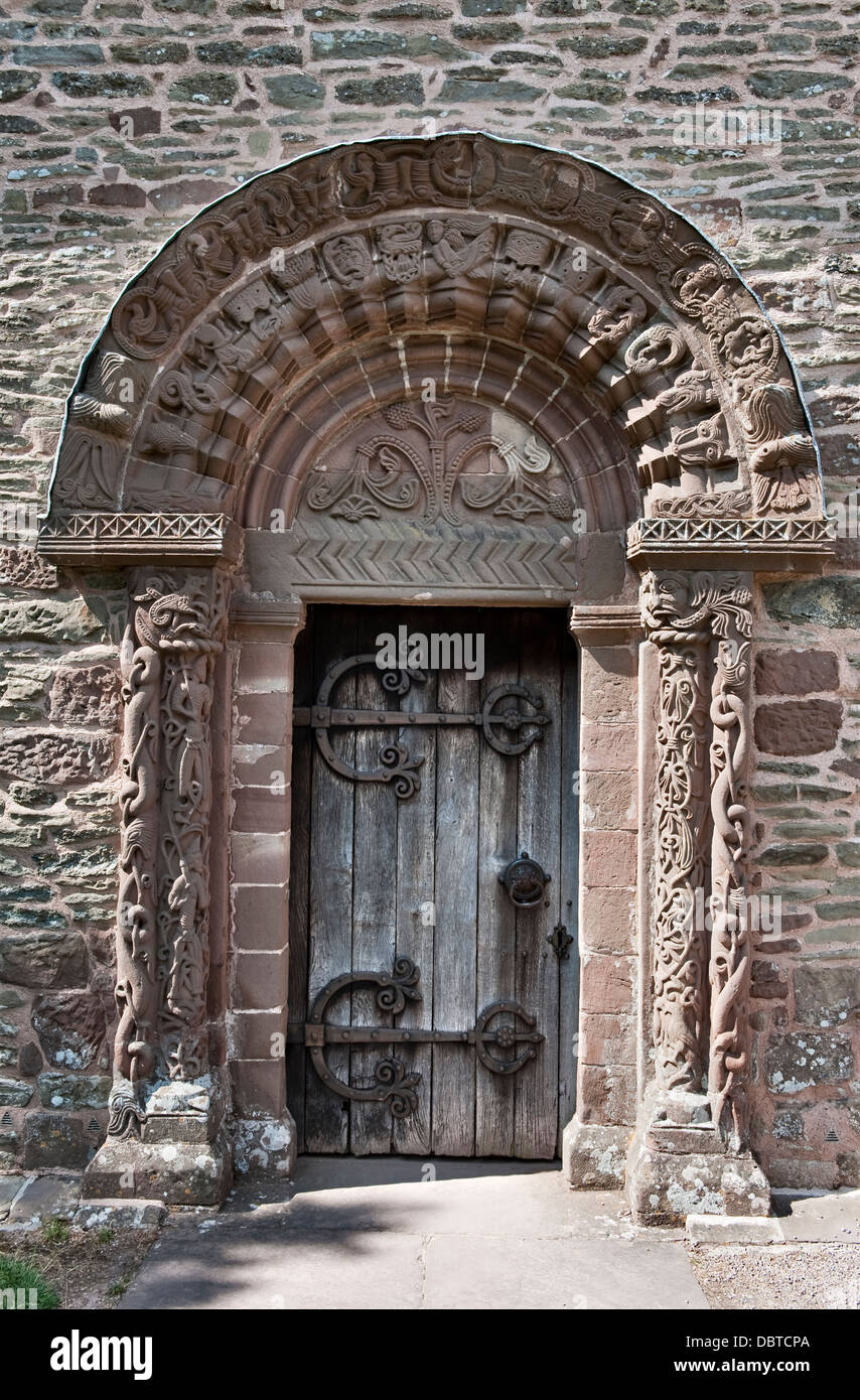The richly carved Romanesque south door of the ancient church of St ...