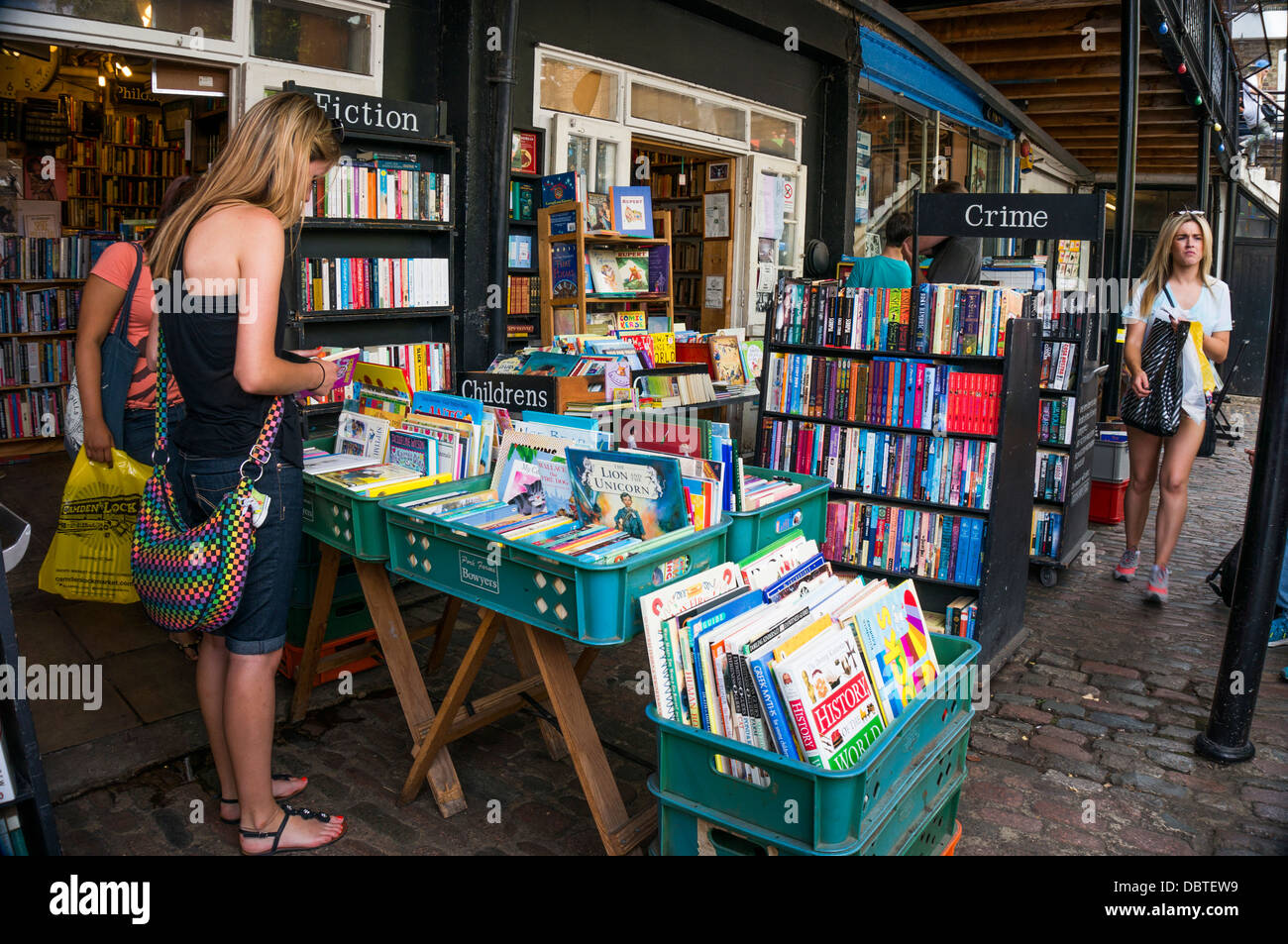 People browsing at a book store in Camden Market, London, England, UK ...