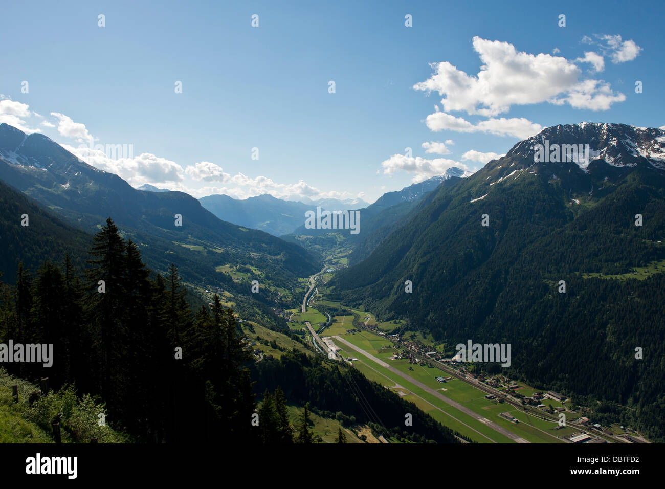Switzerland, Canton Ticino, Ritom-Piora, View of the valley leventina ...