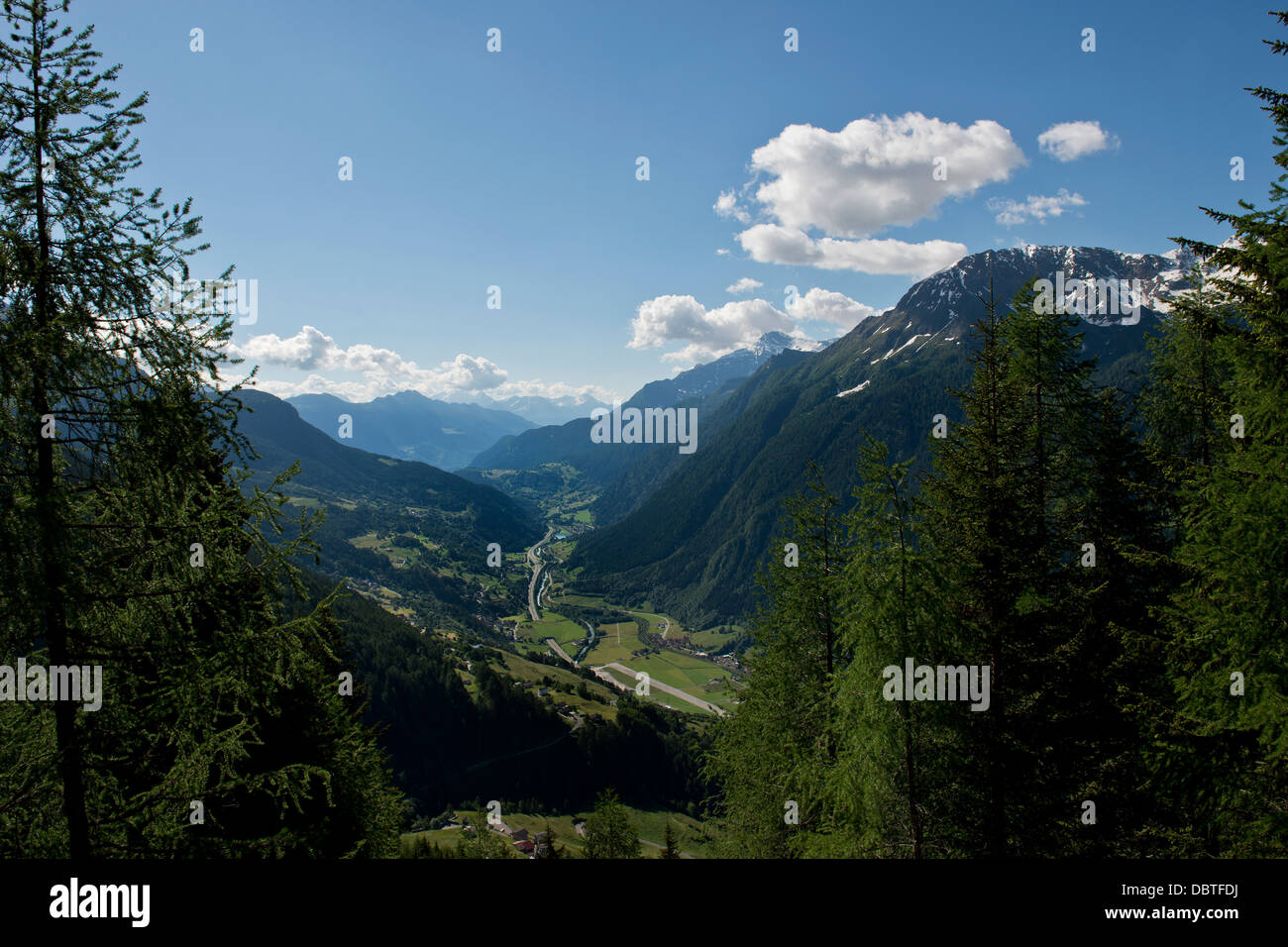 Switzerland, Canton Ticino, Ritom-Piora, View of the valley leventina ...