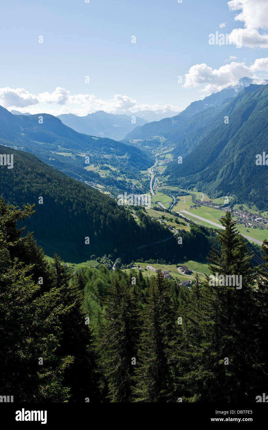 Switzerland, Canton Ticino, Ritom-Piora, View of the valley leventina ...