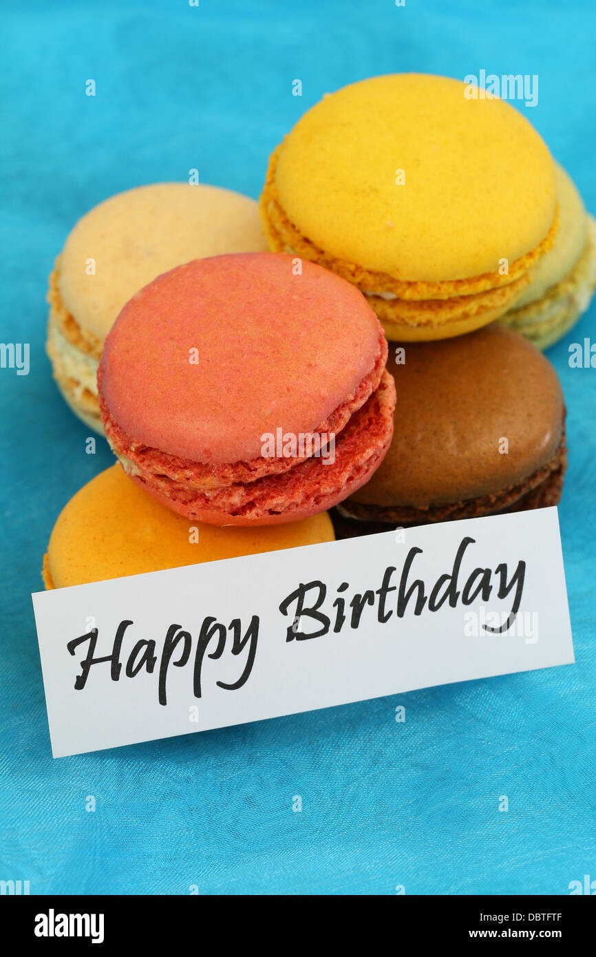 Happy birthday card with colorful macaroons Stock Photo - Alamy