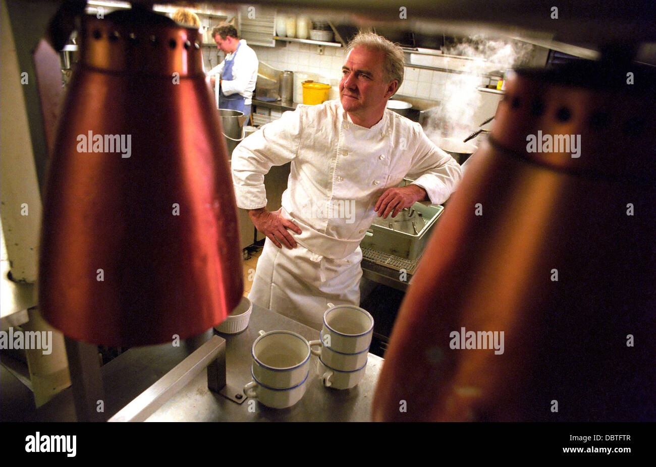 Chef Rick Stein in the kitchen of his restaurant in Padstow, Cornwall ...