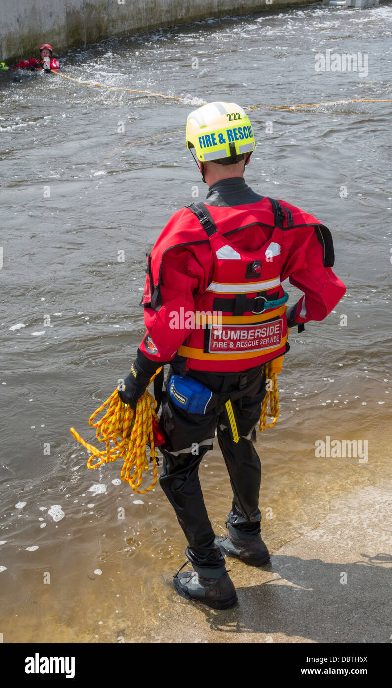 Firefighters training to rescue people from fast moving rivers at Tees ...