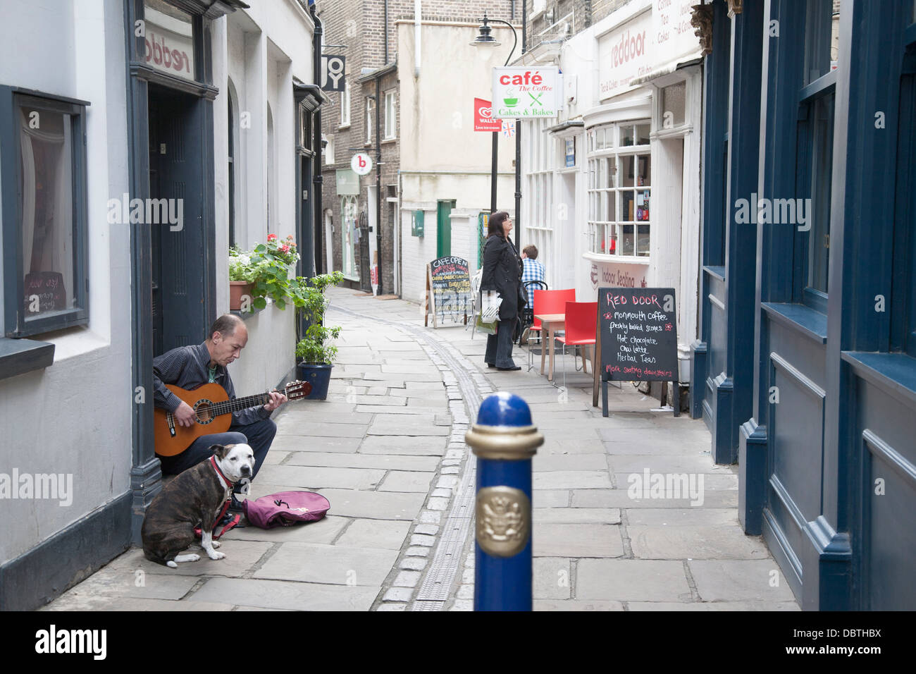 Busker with Dog in Greenwich Market, London, England, UK Stock Photo ...