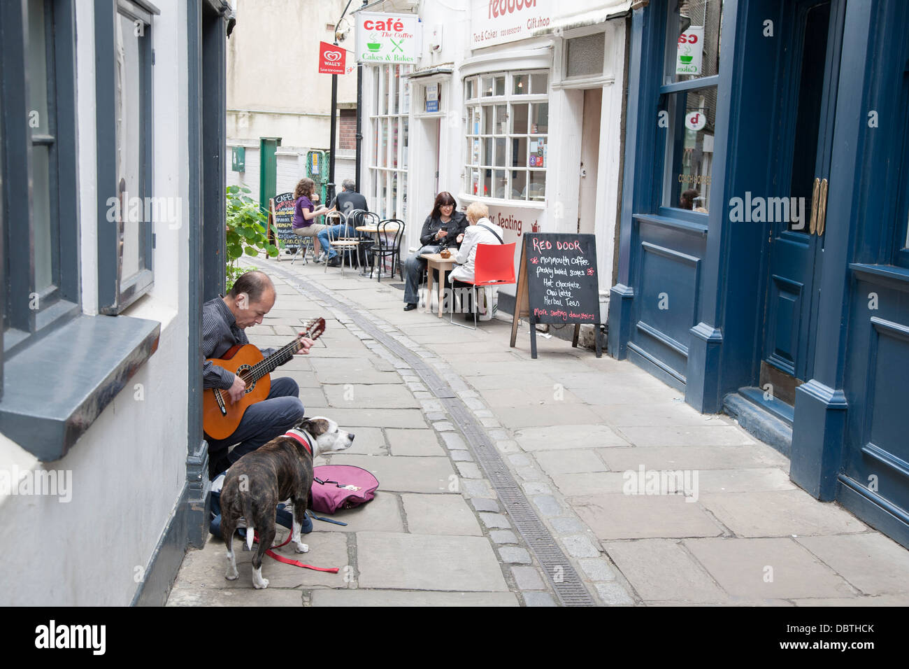 Busker with Dog in Greenwich Market, London, England, UK Stock Photo ...