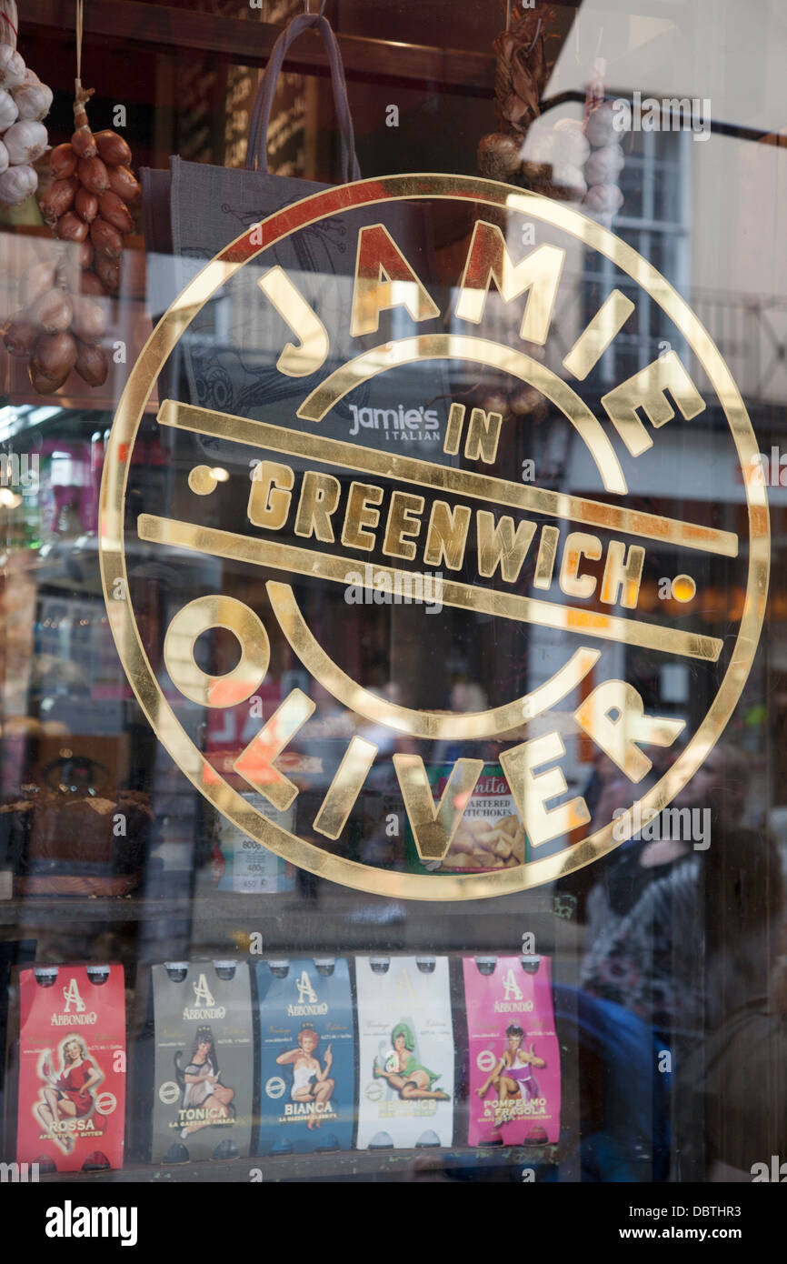 Jamie Oliver Restaurant Sign, Greenwich; London; England; UK Stock ...