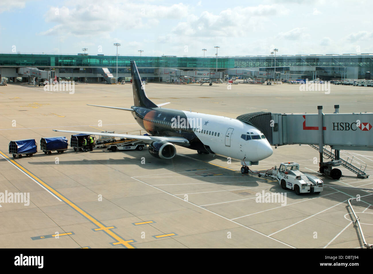 Titan airways plane at Stansted Airport, Essex, England, UK Stock Photo ...