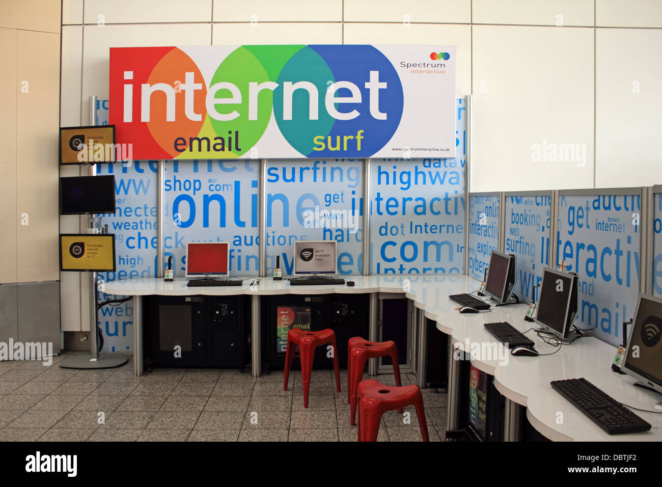 Internet terminals at Stansted Airport, Essex, England, UK Stock Photo ...