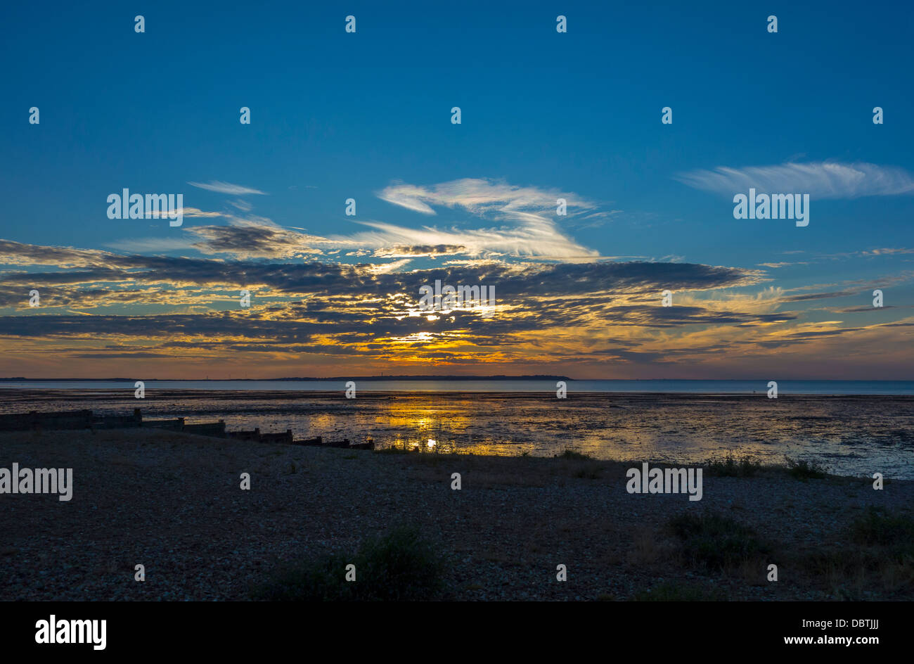 Whitstable Beach Sunset Swale Estuary and Isle of Sheppey Stock Photo ...
