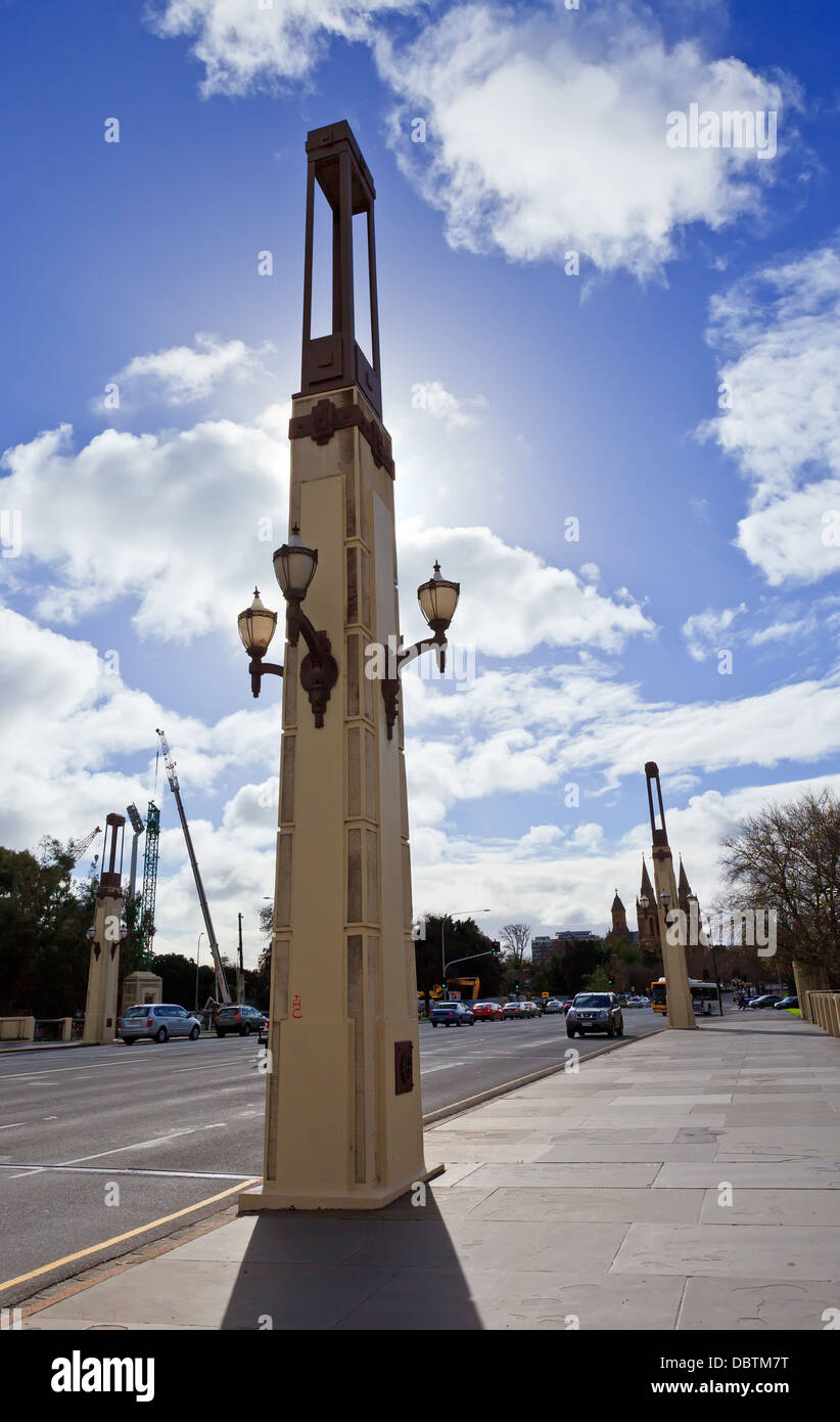Street lights on the King William Street Bridge in the city of Adelaide ...