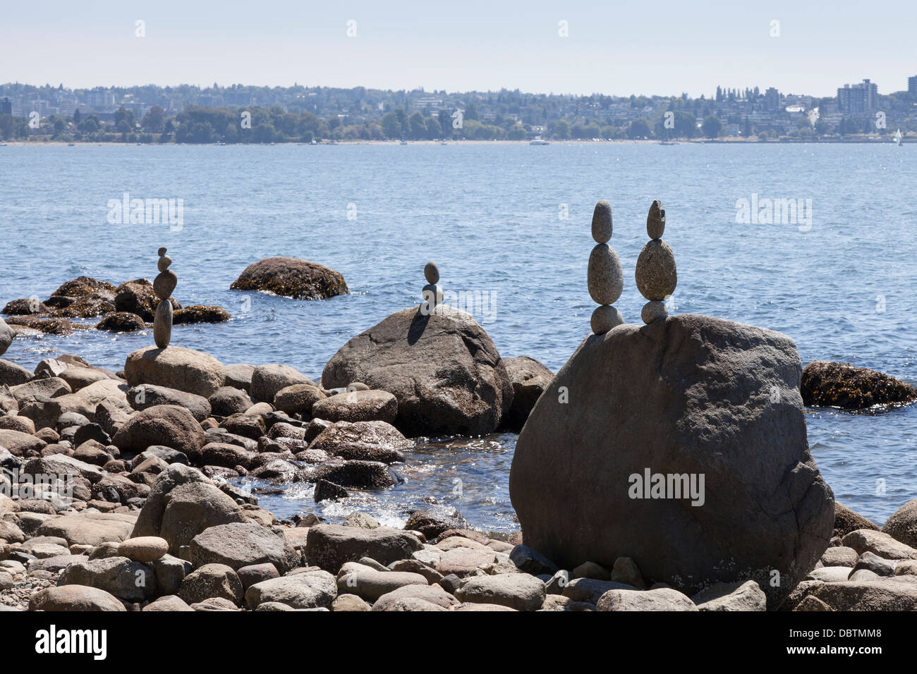 Stacked stones on the shoreline in Stanley Park - West End, Vancouver ...