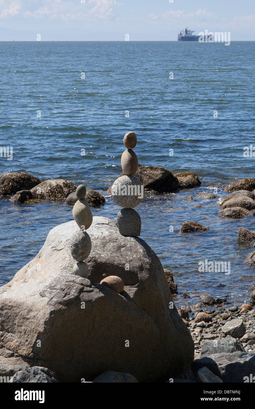 Stacked stones on the shoreline in Stanley Park - West End, Vancouver ...