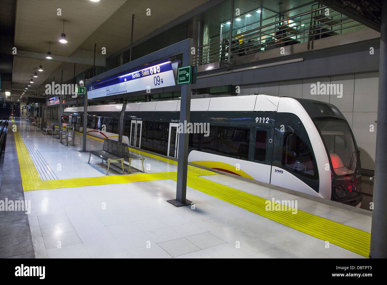 Commuter train at the Estacio Intermodal Train Station in Palma Majorca ...