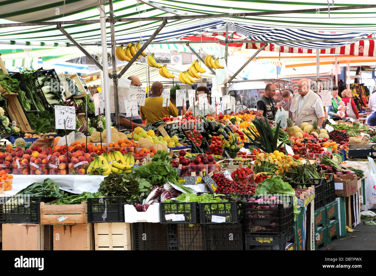 Fruit and vegetables on display at a market along Viale Papiniano in ...