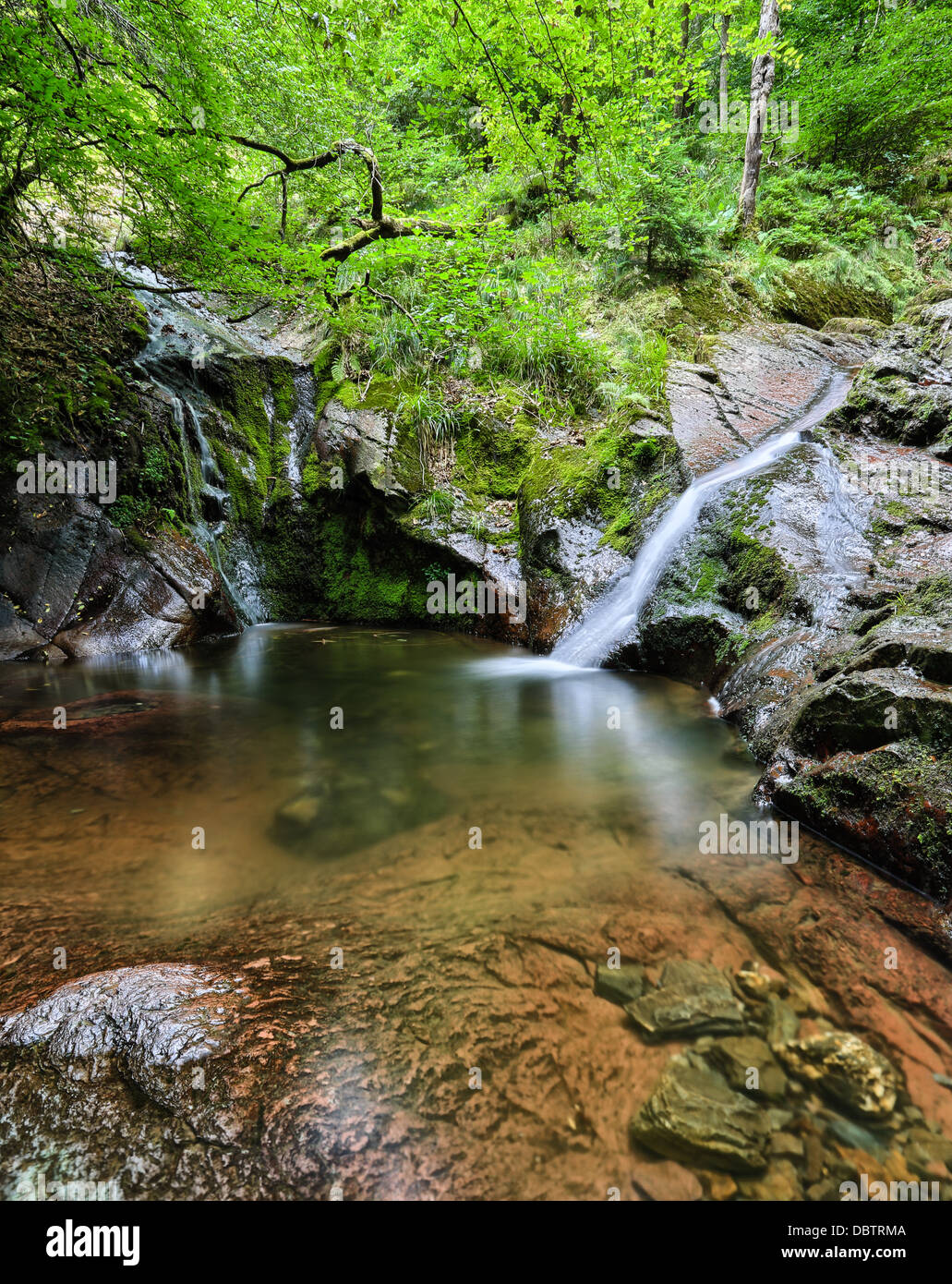Waterfall on the Ninglinspo river in south of Belgium. Long exposure ...