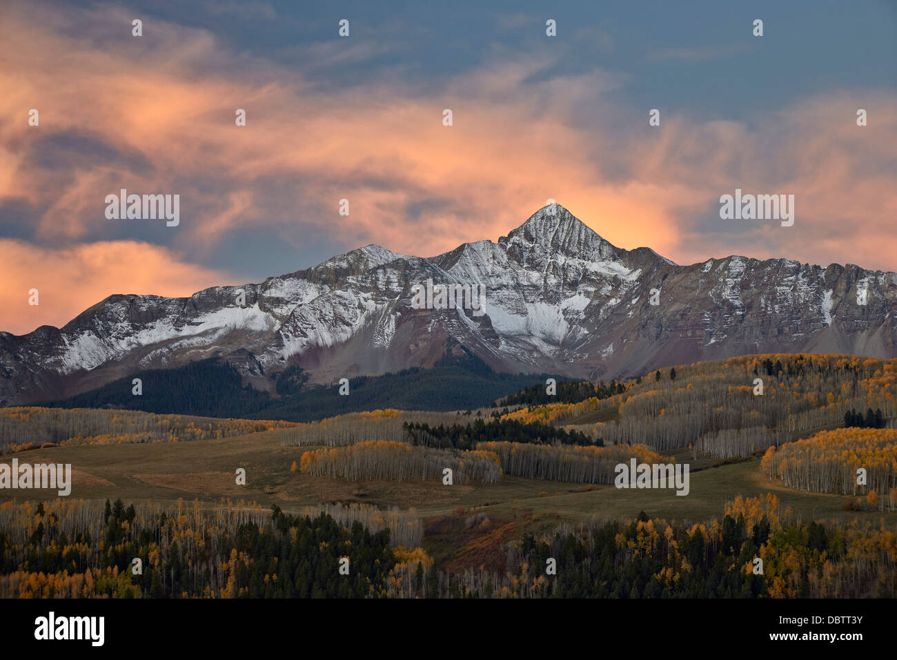 Wilson Peak at dawn with a dusting of snow in the fall, Uncompahgre ...