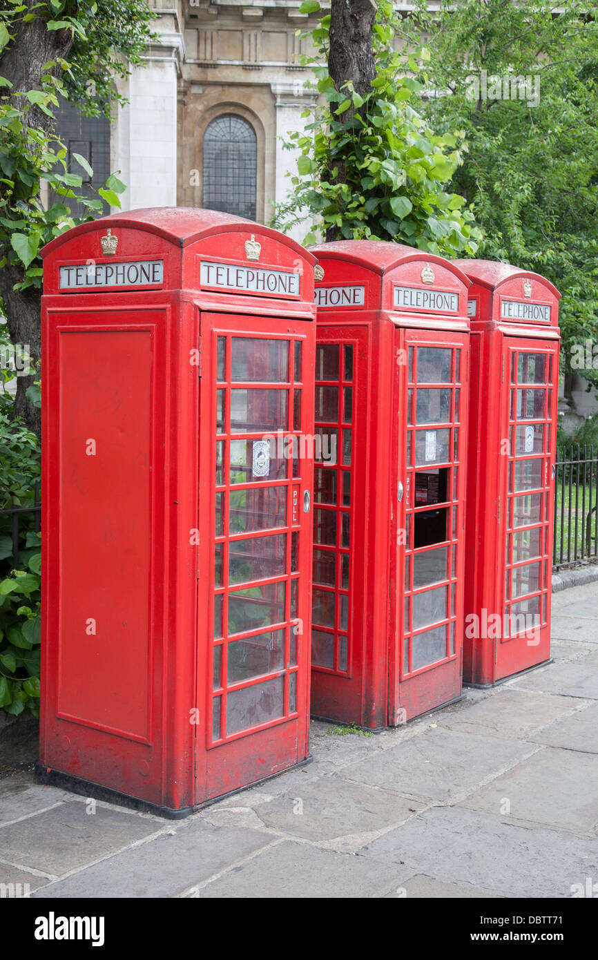 Three Traditional Red Telephone Boxes, Greenwich, London Stock Photo ...
