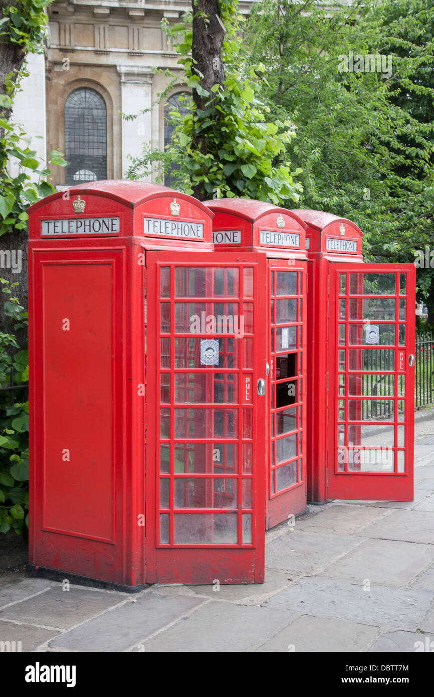 Three Traditional Red Telephone Boxes, Greenwich, London Stock Photo ...