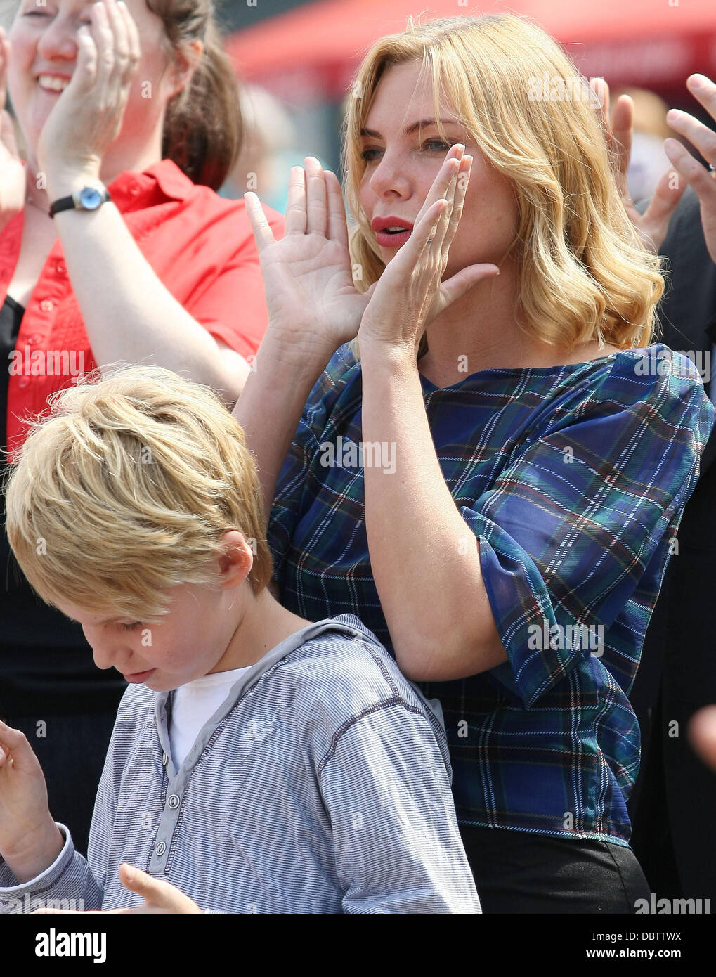 Samantha Womack and son Ben Womack outside the ITV studios London ...