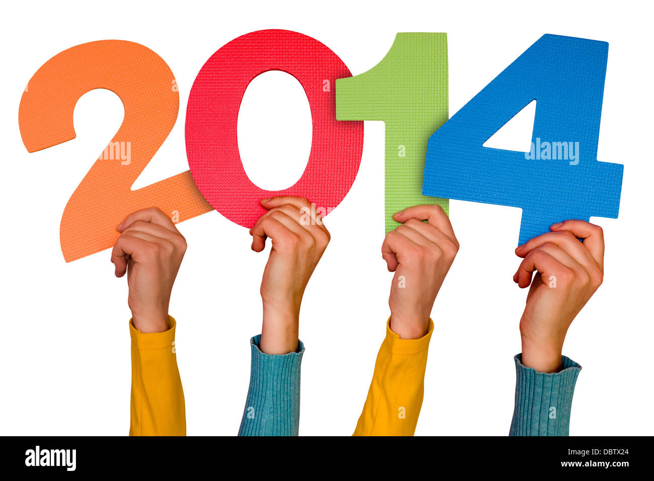 Hands with numbers shows year 2014. Isolated on white background Stock ...