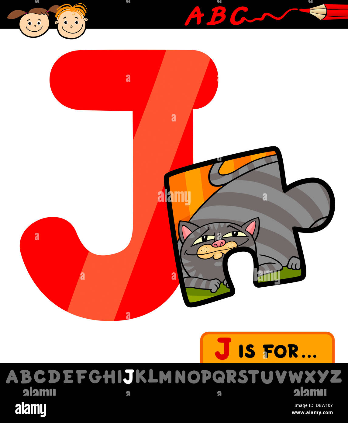 Cartoon Illustration of Capital Letter J from Alphabet with Jigsaw for ...