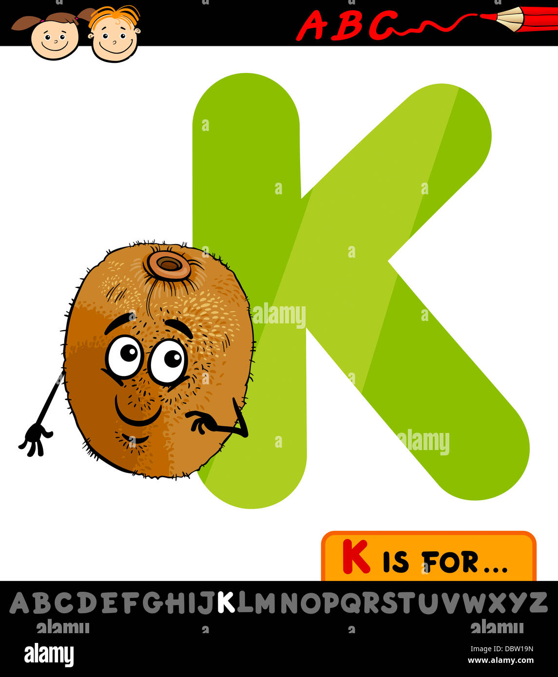 Cartoon Illustration of Capital Letter K from Alphabet with Kiwi for ...