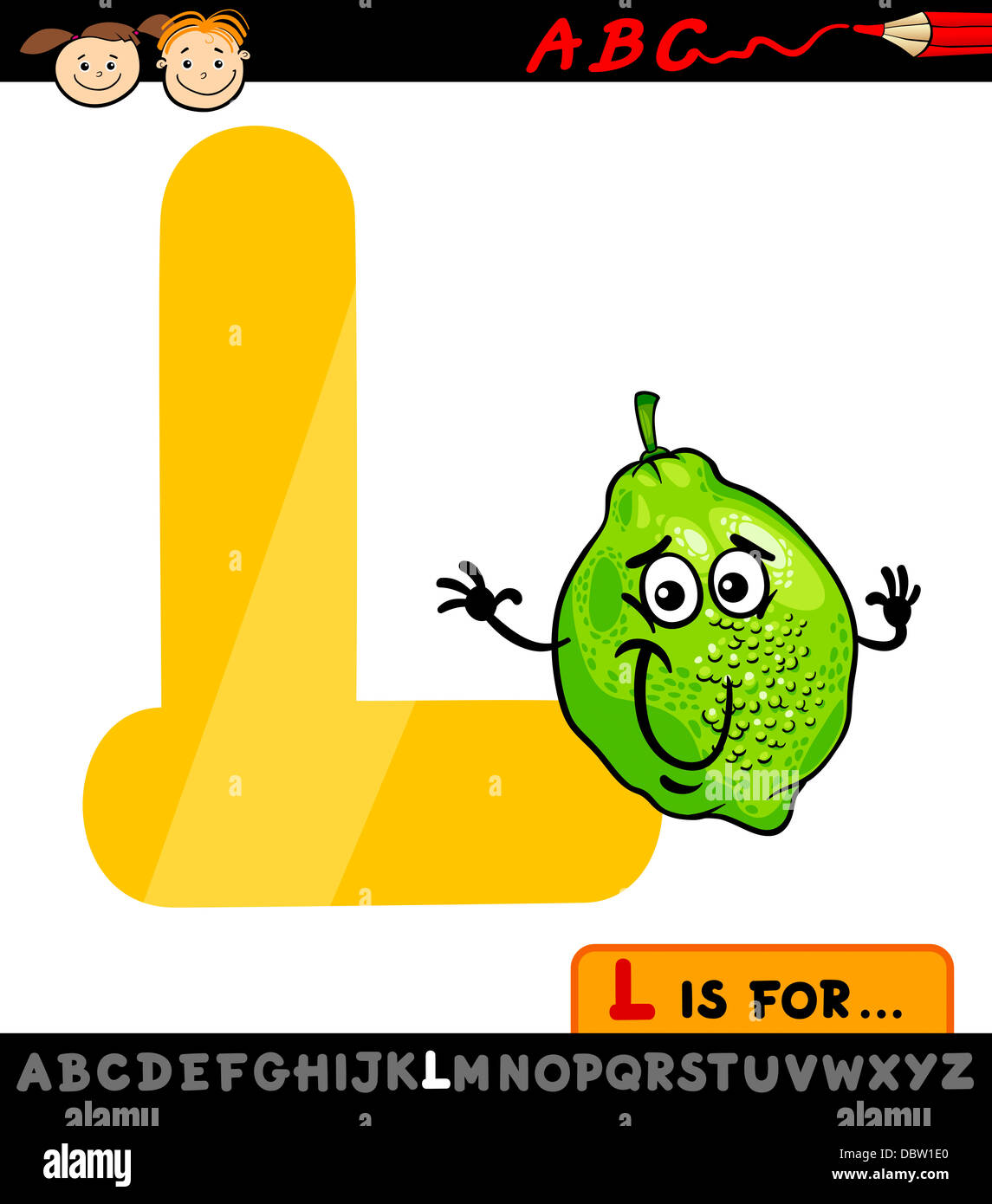Cartoon Illustration of Capital Letter L from Alphabet with Lime for ...