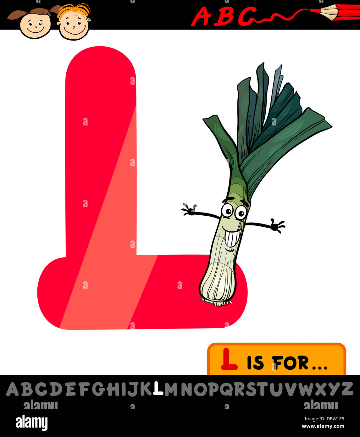 Cartoon Illustration of Capital Letter L from Alphabet with Leek for ...