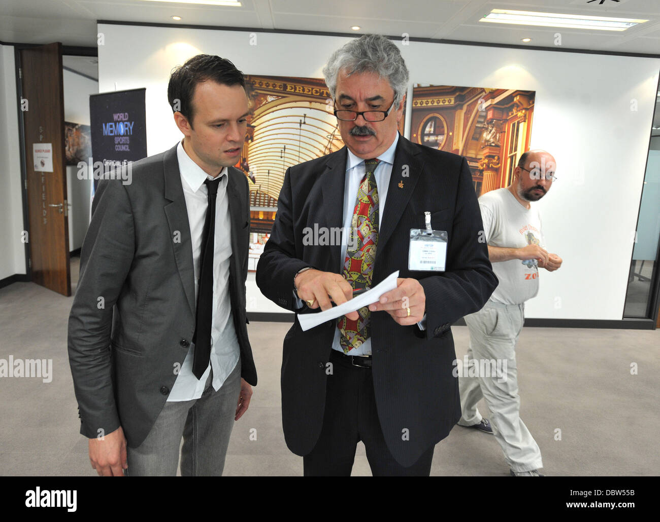 Mattias Ribbing of Sweden (L) and Ben Pridmore of the UK (R) with a ...