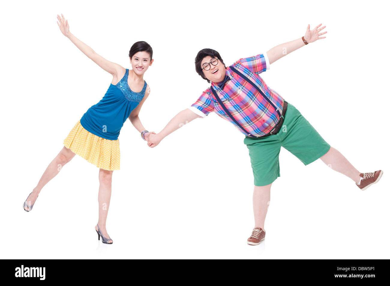 Happy fat man and girlfriend holding hands Stock Photo - Alamy