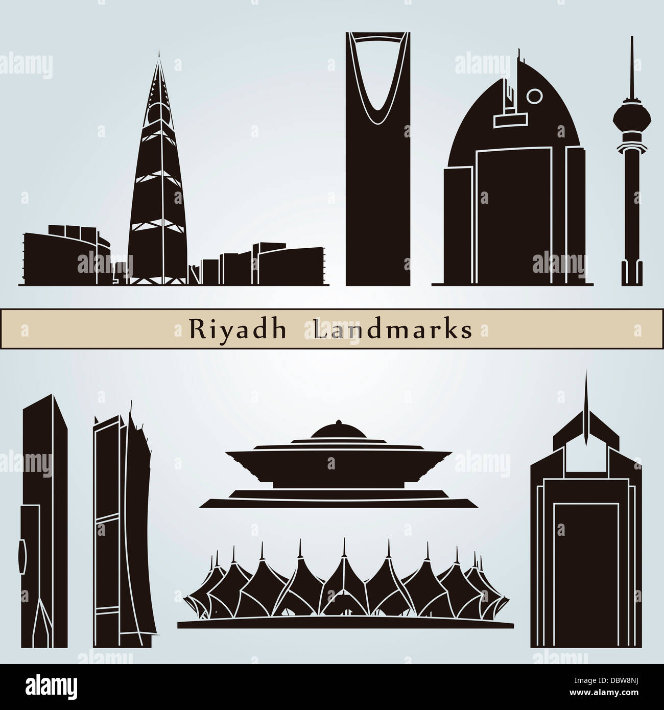 Riyadh landmarks and monuments isolated on blue background Stock Photo ...